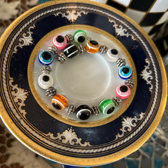 Vintage | Jewelry | Vintage Evil Eye Bead Wire Wrap Memory Bracelet ...
